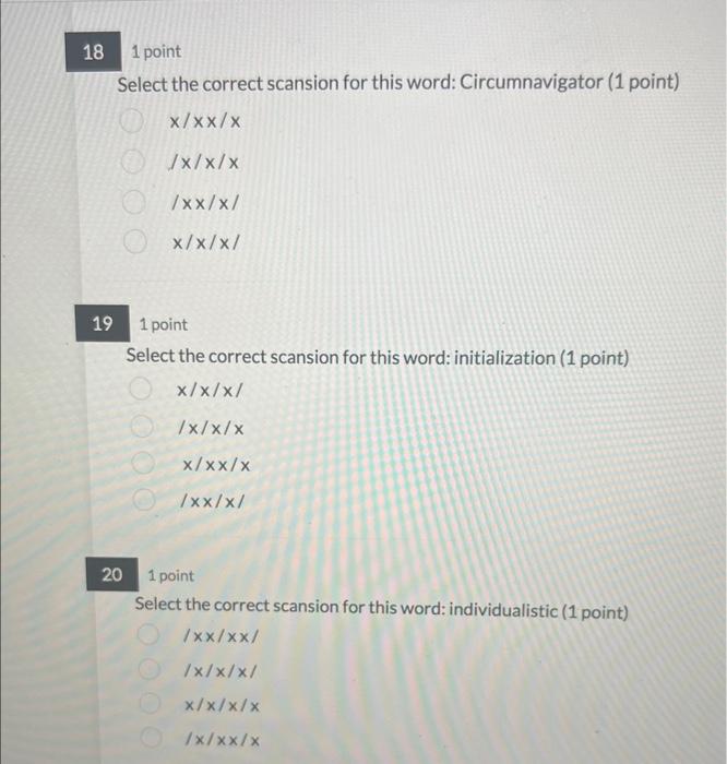 1 point Select the correct scansion for this word: | Chegg.com