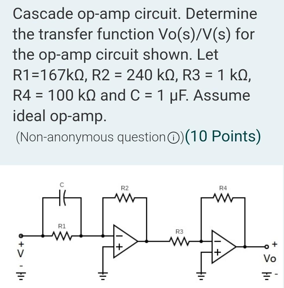 Solved Cascade op-amp circuit. Determine the transfer | Chegg.com