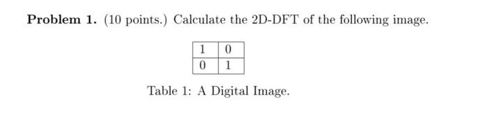Solved Problem 1. (10 points.) Calculate the 2D-DFT of the | Chegg.com