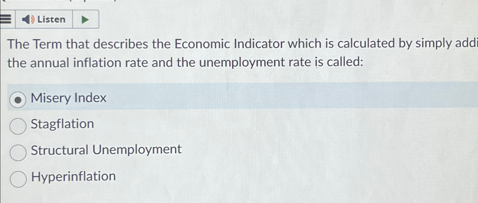 Solved ListenThe Term that describes the Economic Indicator | Chegg.com