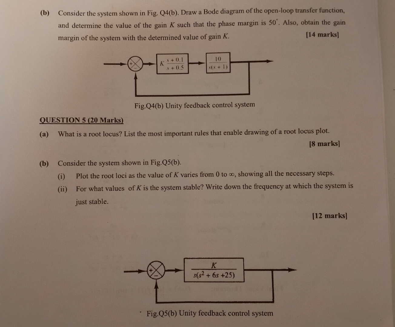 (b) ﻿Consider the system shown in Fig. Q4(b). ﻿Draw a | Chegg.com