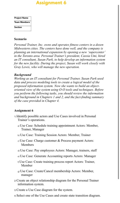 Solved Assignment 6 Project Name Team Members Section | Chegg.com