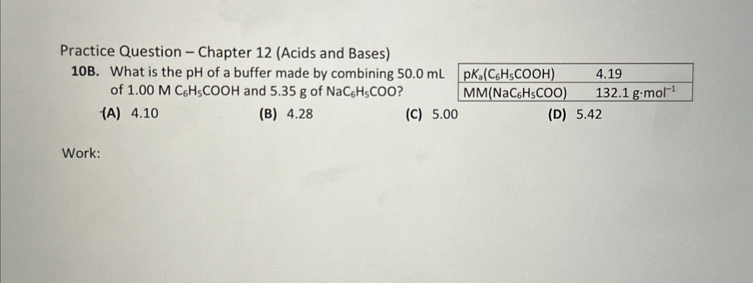 Solved Practice Question - ﻿Chapter 12 (Acids and Bases)10B. | Chegg.com