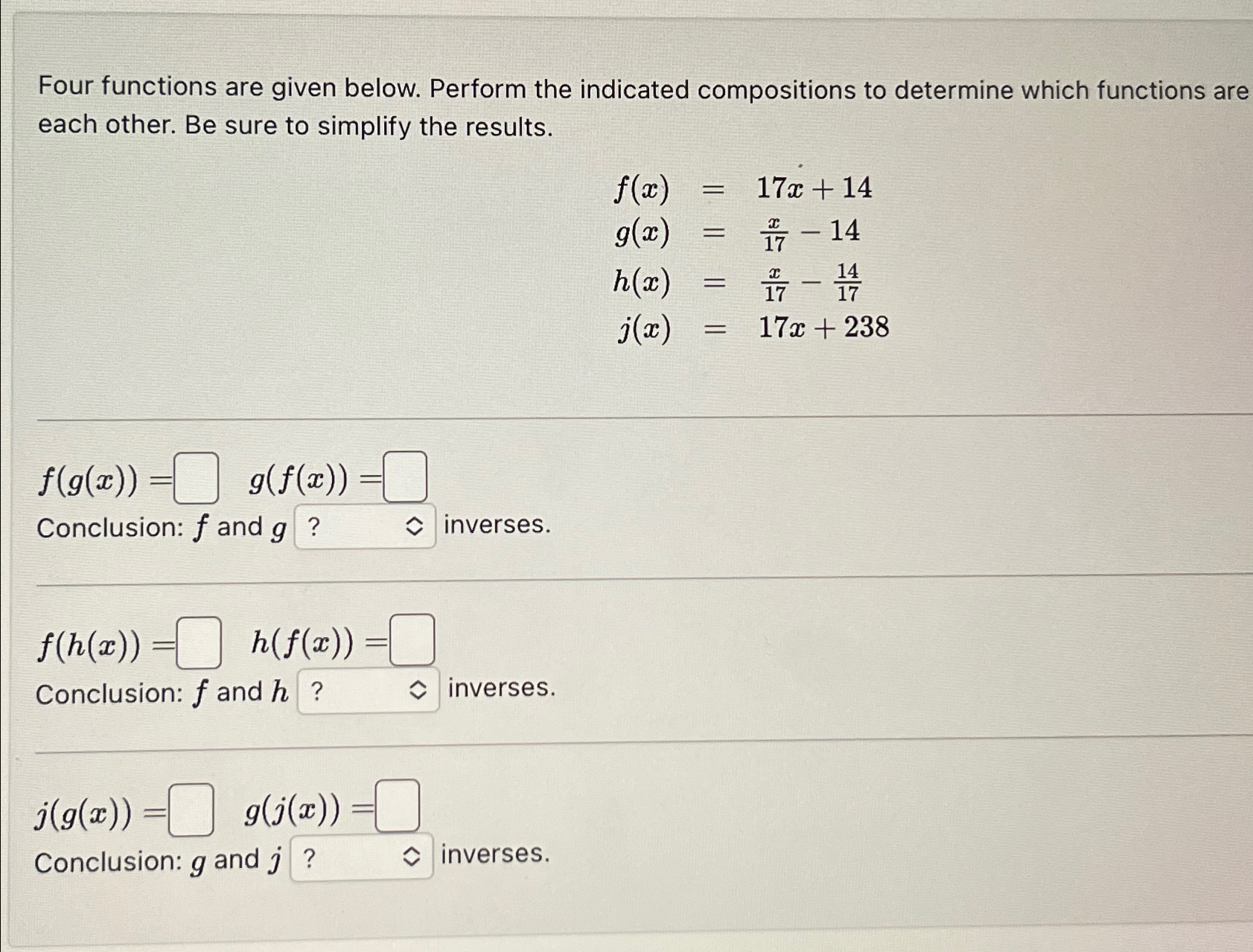 Solved Four functions are given below. Perform the indicated | Chegg.com