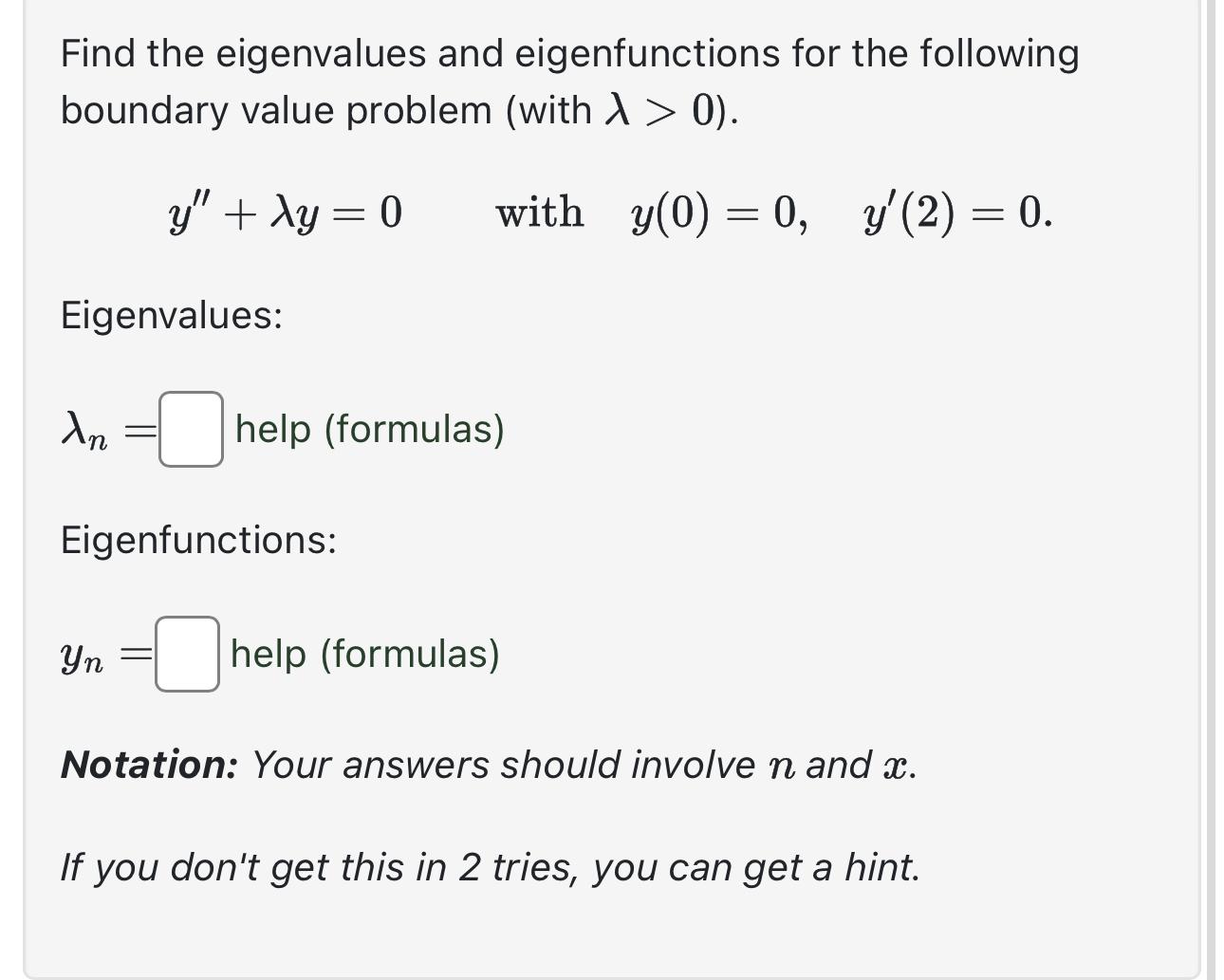 Solved Find the eigenvalues and eigenfunctions for the | Chegg.com