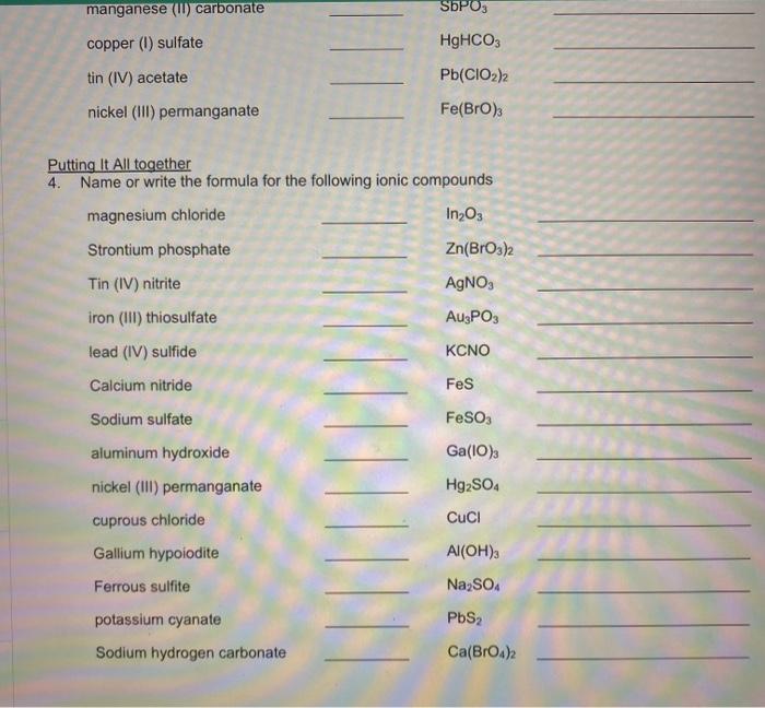 Solved Polyatomic Practice 1. Name or write the formula for | Chegg.com