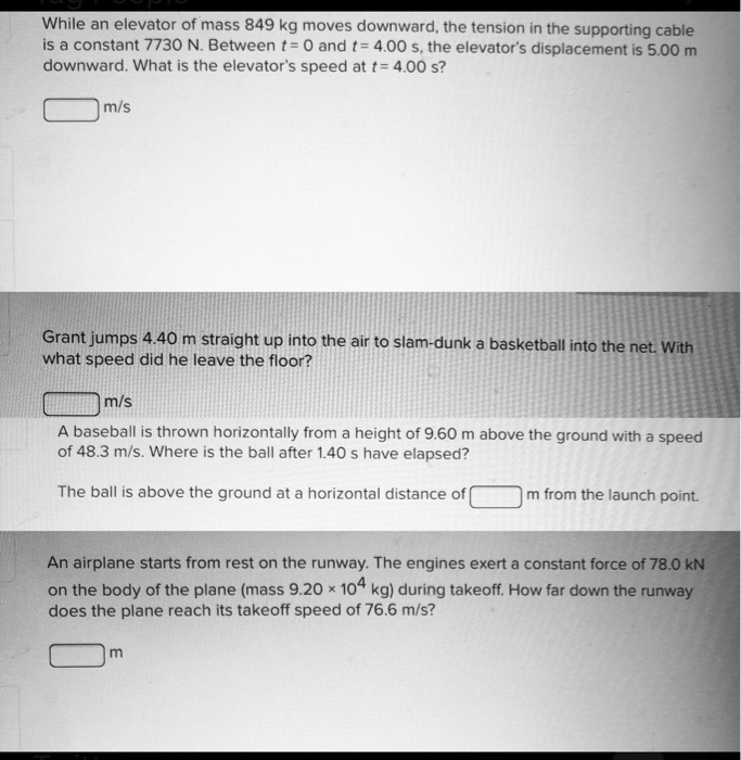 Solved While an elevator of mass 849 kg moves downward, the | Chegg.com