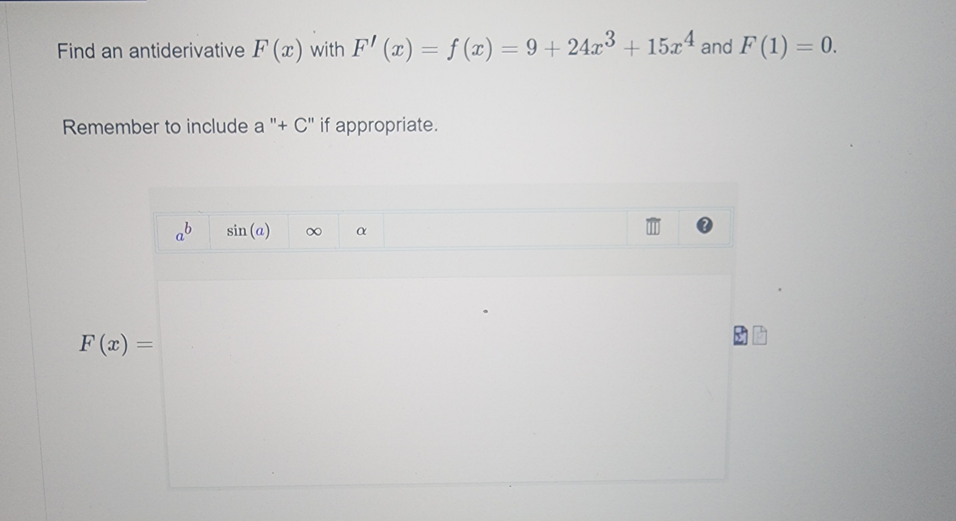 Solved Find an antiderivative F(x) ﻿with | Chegg.com