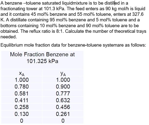 Solved A benzene -toluene saturated liquidmixture is to be | Chegg.com