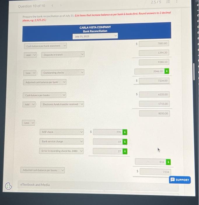 Solved On July 31, 2025, Carla Vista Company had a cash | Chegg.com