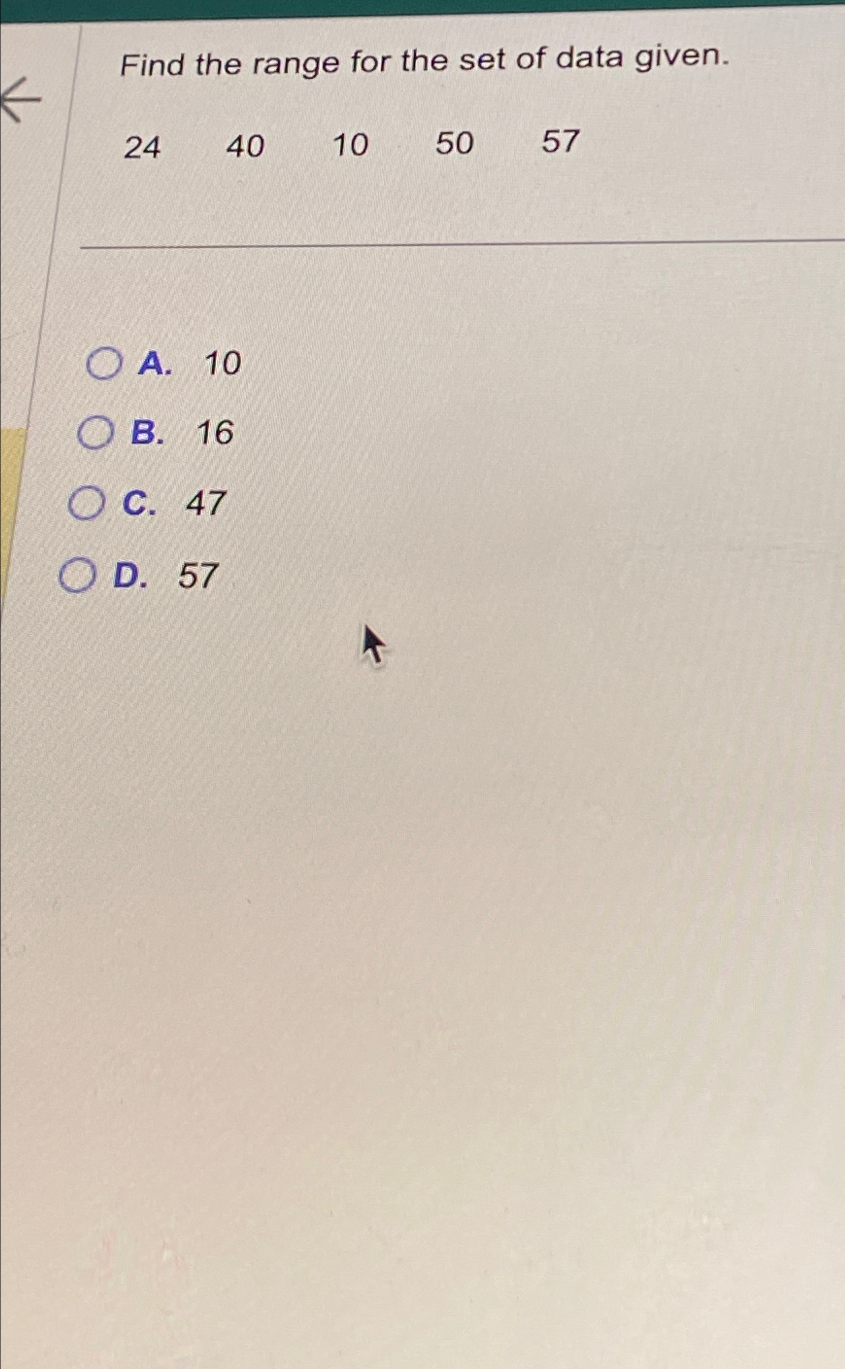Solved Find the range for the set of data | Chegg.com