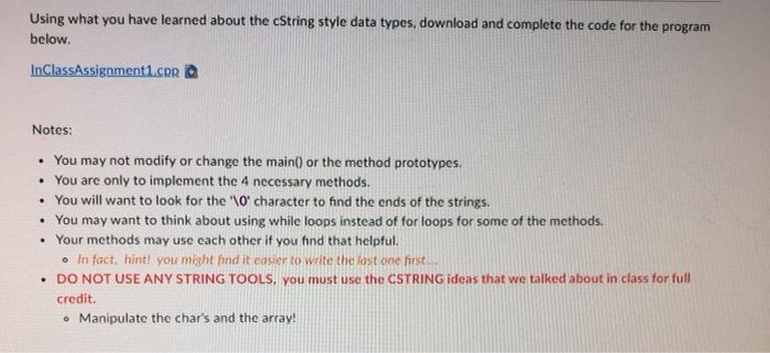 Solved a/ CS132 Mini - programming Assignment cStrings | Chegg.com