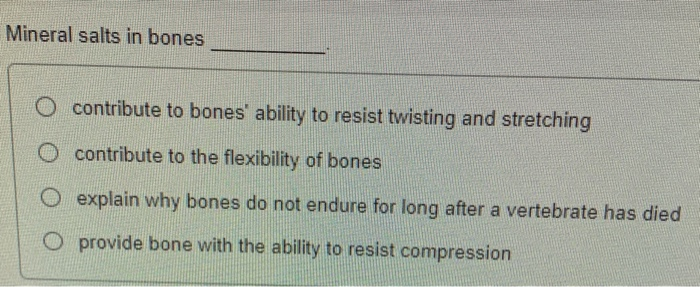 Solved Mineral salts in bones O contribute to bones' ability | Chegg.com