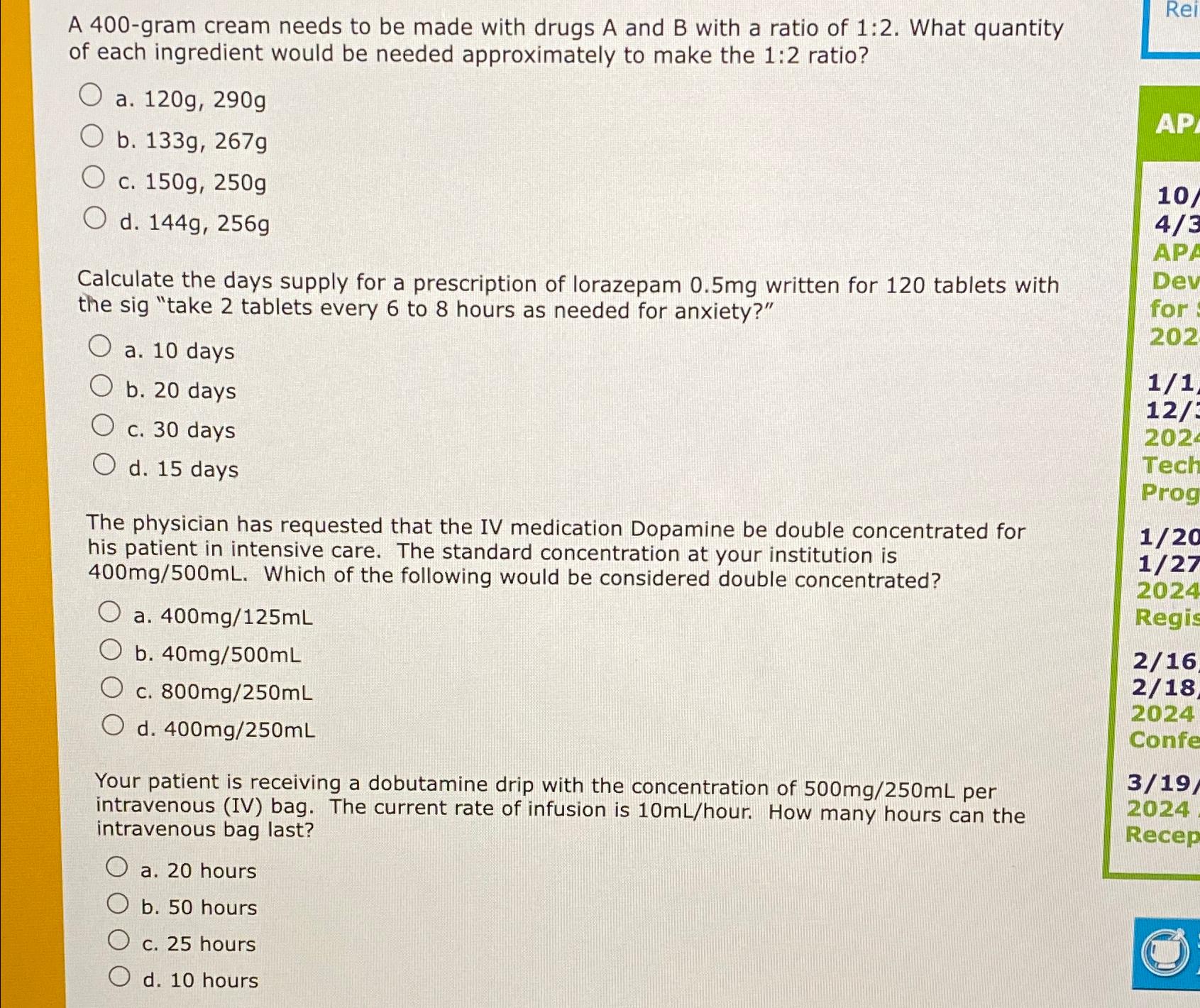 Solved A 400-gram cream needs to be made with drugs A and B | Chegg.com
