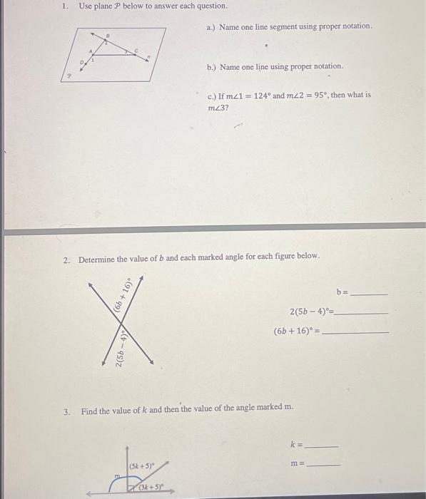 Solved 1. Use plane P below to answer each question. a.) | Chegg.com