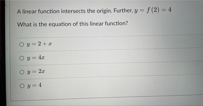 Solved A linear function intersects the origin. Further, | Chegg.com