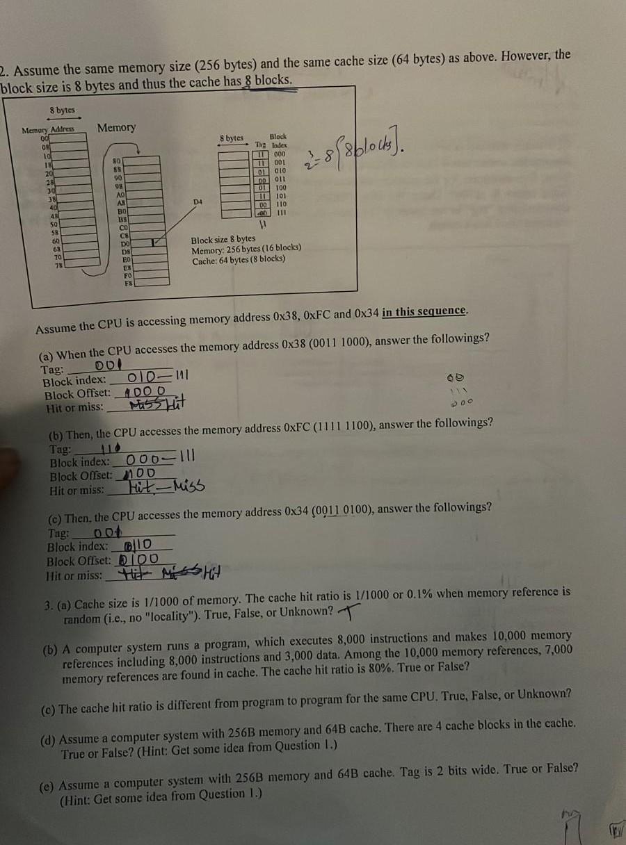 Solved 2. Assume the same memory size ( 256 bytes) and the | Chegg.com