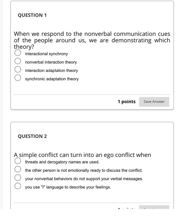 QUESTION 1 When we respond to the nonverbal | Chegg.com