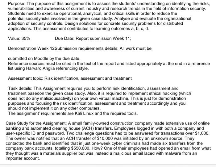 Solved Purpose: The purpose of this assignment is to assess | Chegg.com