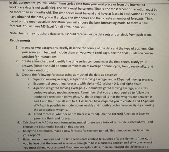 In This Assignment You Will Obtain Time Series Data 