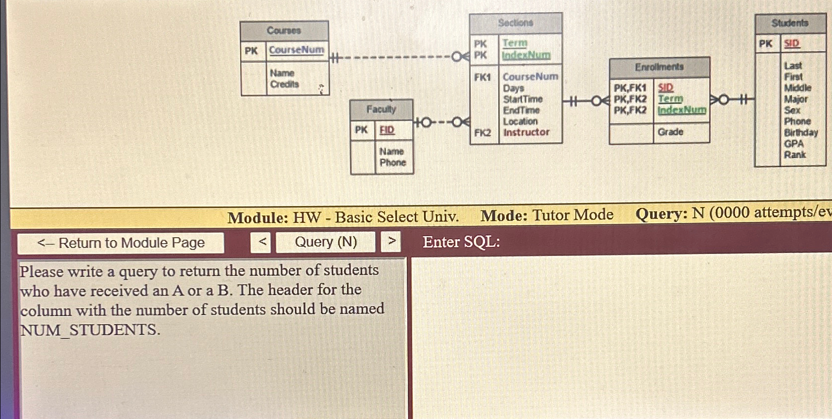Solved Module: HW - ﻿Basic Select Univ. Mode: Tutor Mode | Chegg.com