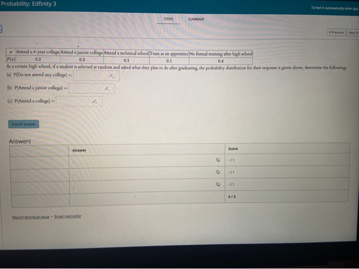 Solved Probability: Edfinity 3 Turned in automatically when | Chegg.com