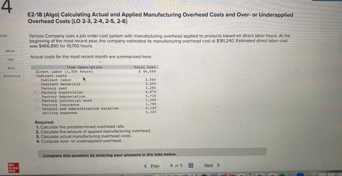 Solved E2-18 (Algo) Calculating Actual and Applied | Chegg.com