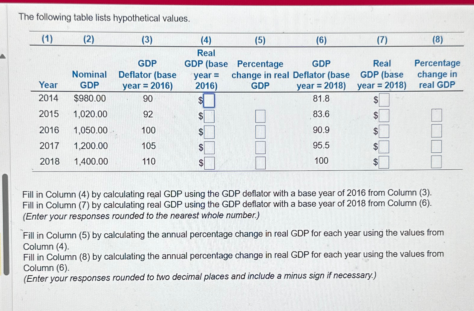 Solved The following table lists hypothetical | Chegg.com