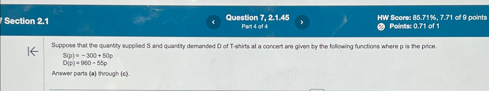 Solved Section 2 1question 7 2 1 45hw Score 85 71 7 71