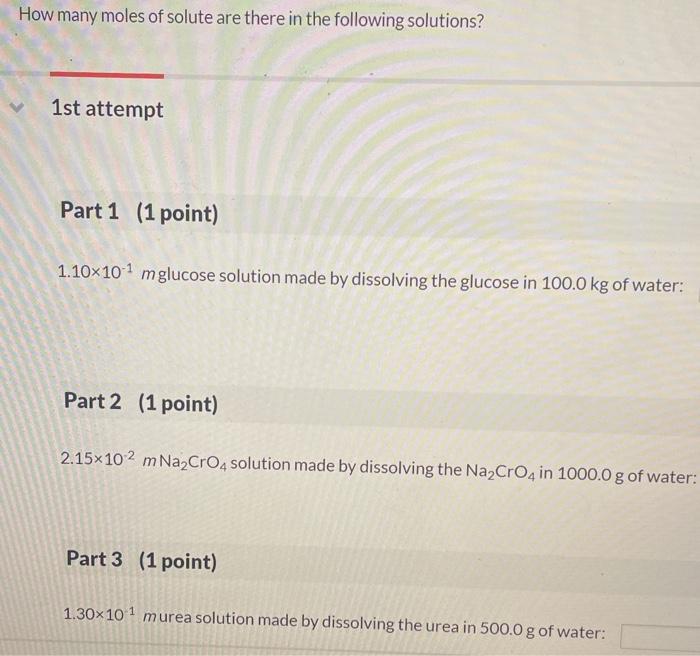 Solved How many moles of solute are there in the following | Chegg.com
