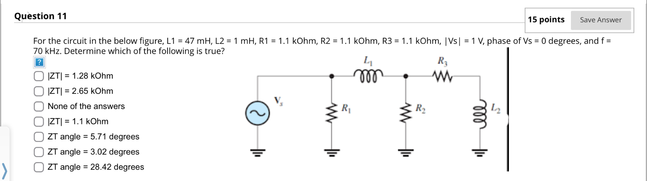 Solved Question 1115 ﻿pointsFor the circuit in the below | Chegg.com