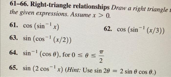 Solved 61-66. Right-triangle relationships Draw a right | Chegg.com