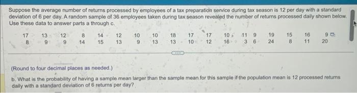 Solved Suppose the average number of returns processed by | Chegg.com