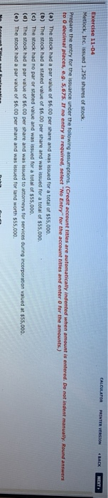 Solved CALCULATOR PRINTER VERSION BACK NET Exercise 11-04 | Chegg.com