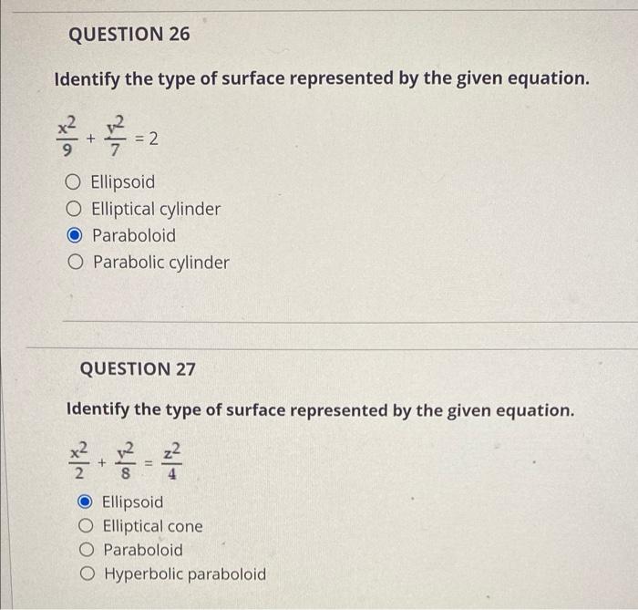 Solved QUESTION 26 Identify the type of surface represented | Chegg.com