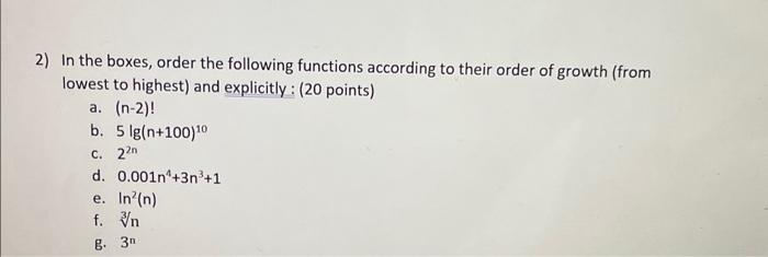 Solved 2) In the boxes, order the following functions | Chegg.com