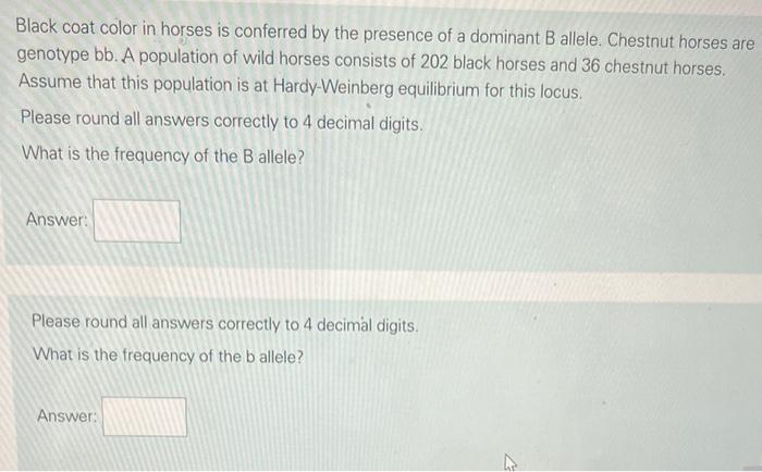 Solved Black coat color in horses is conferred by the | Chegg.com