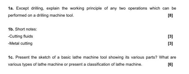 Solved 1a. Except drilling, explain the working principle of | Chegg.com
