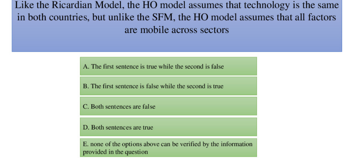 Solved Like the Ricardian Model, the HO model assumes that | Chegg.com