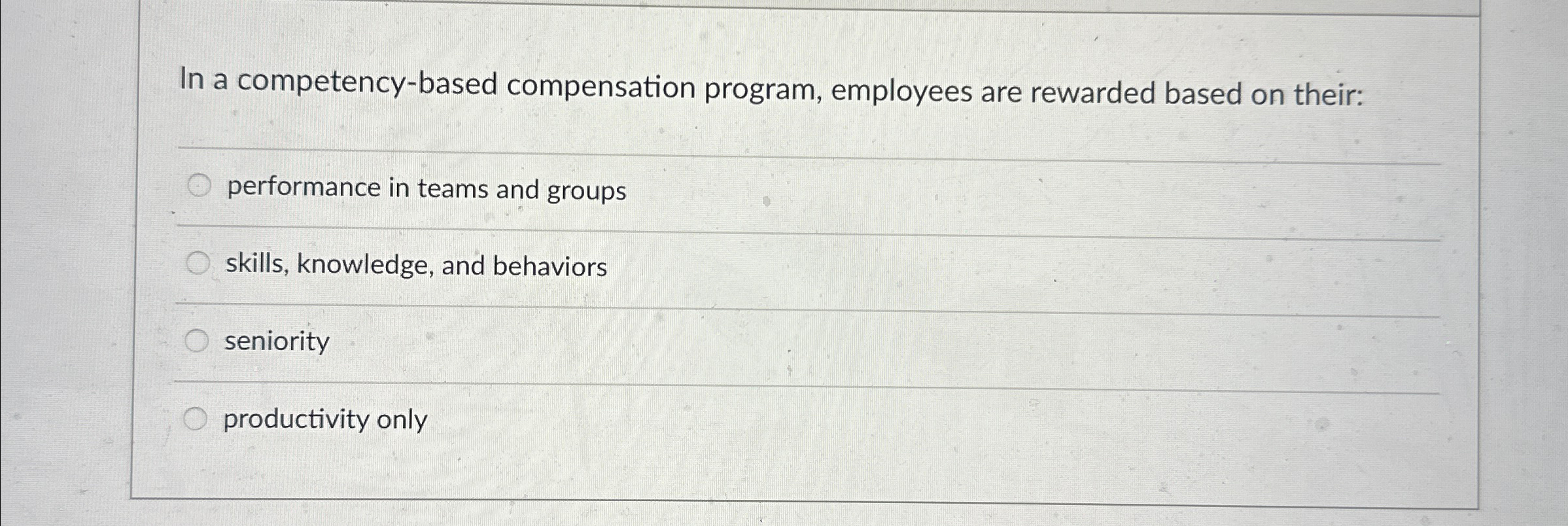 Solved In a competency-based compensation program, employees | Chegg.com