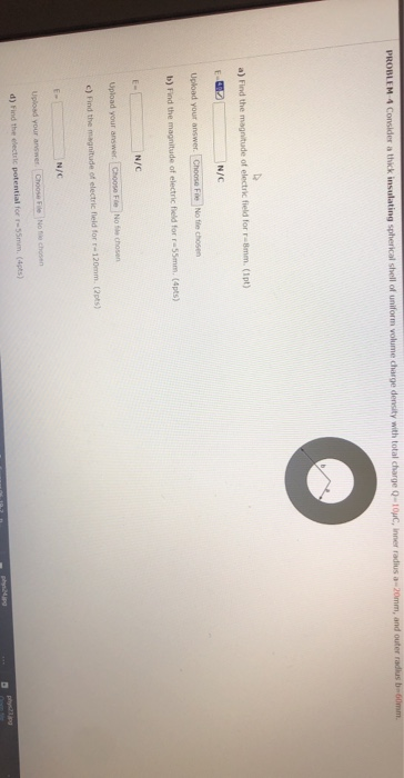 Solved PROBLEMA Consider a thick insulating spherical shell | Chegg.com