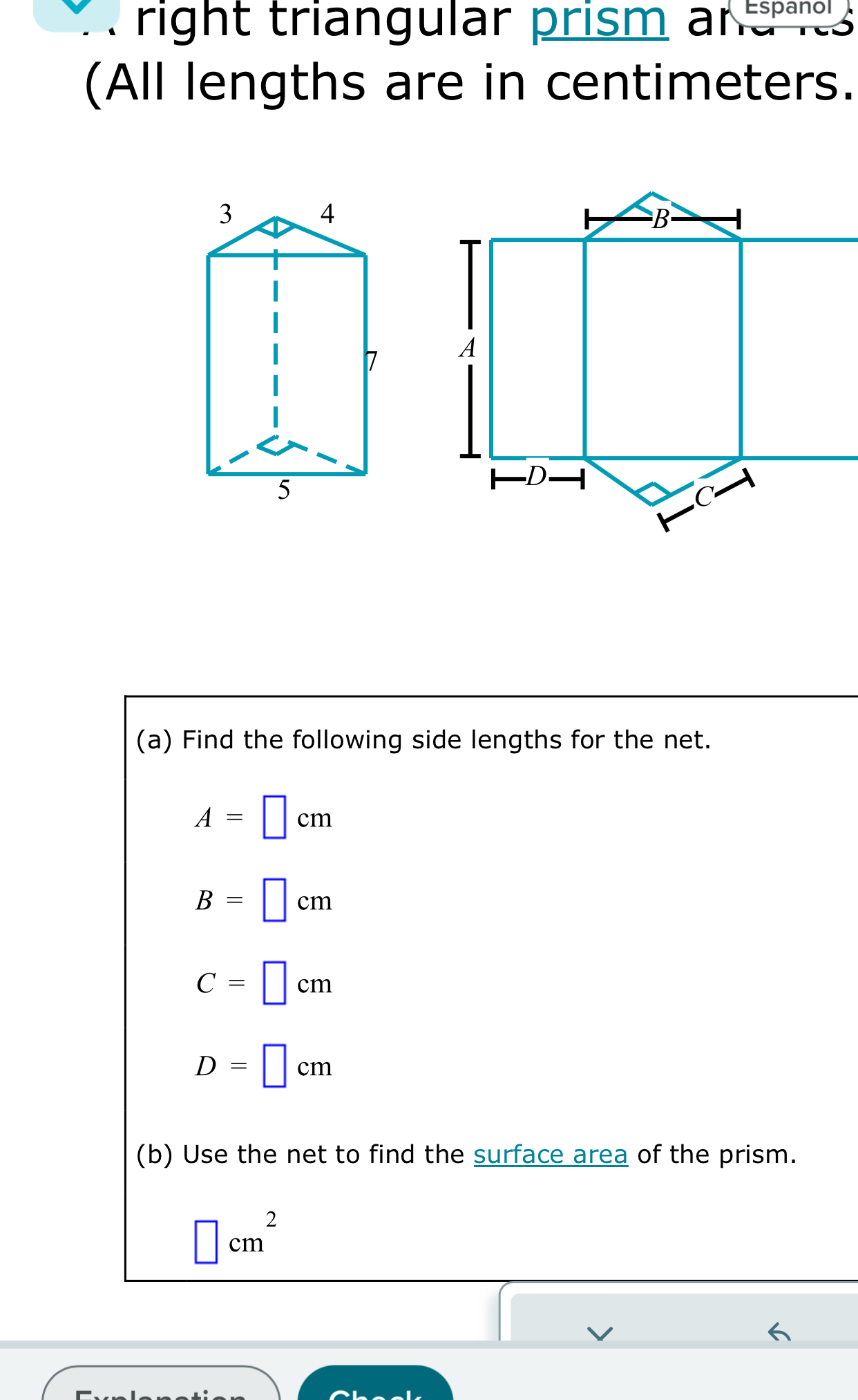 Solved right triangular prism ar (All lengths are in | Chegg.com