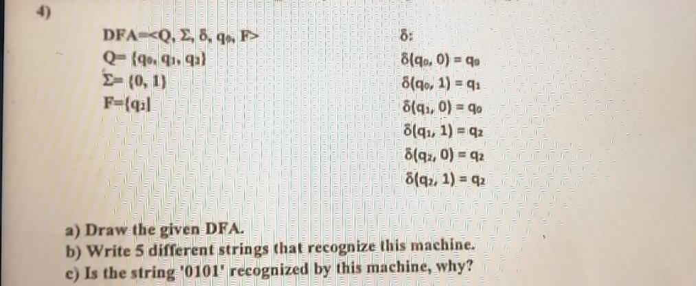 Solved |):},δ(q1,0)=q0,δ(q1,1)=q2,δ(q2,0)=q2,δ(q2,1)=q2a) | Chegg.com