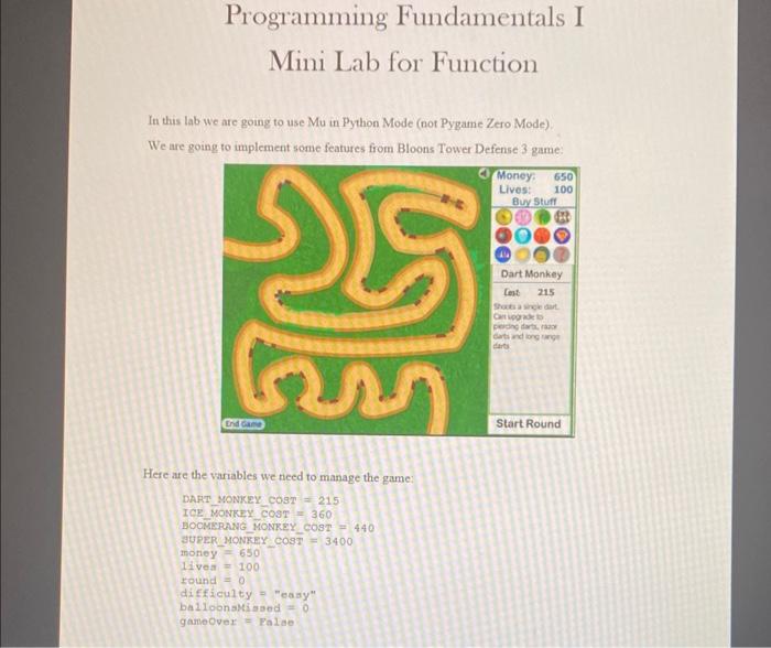 Solved Programming Fundamentals I Mini Lab for Function In | Chegg.com