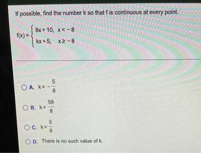 Solved If possible, find the number k so that fis continuous | Chegg.com