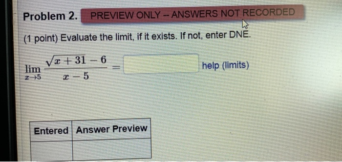 Solved Problem 2. PREVIEW ONLY -- ANSWERS NOT RECORDED (1 | Chegg.com