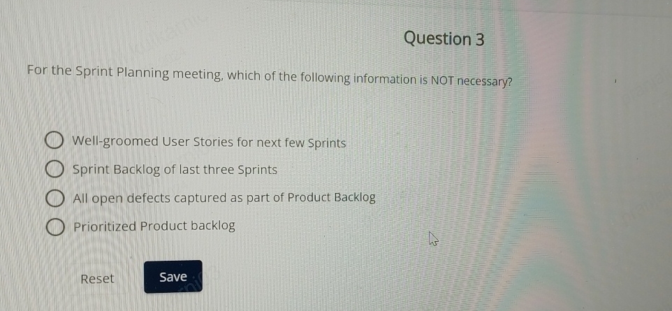 Solved Question 3For the Sprint Planning meeting, which of | Chegg.com