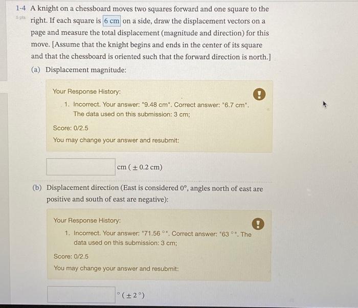 Solved 5 pts 1-4 A knight on a chessboard moves two squares | Chegg.com
