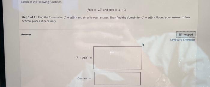 Solved Consider the following functions. f(x)=√x and g(x) = | Chegg.com