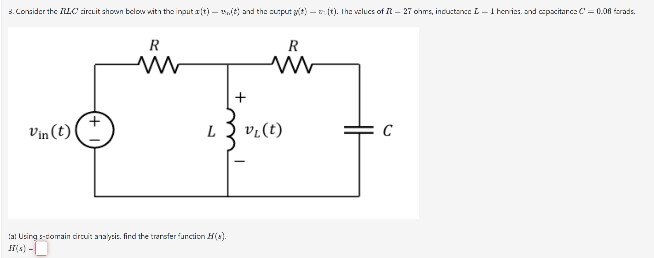 Solved Consider the RLC ﻿circuit shown below with the input | Chegg.com